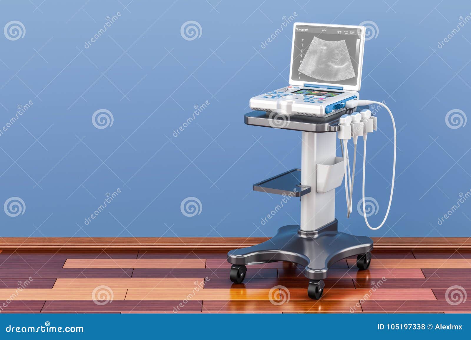 Medical Ultrasound Diagnostic Machine In Room On The Wooden Floor 3d