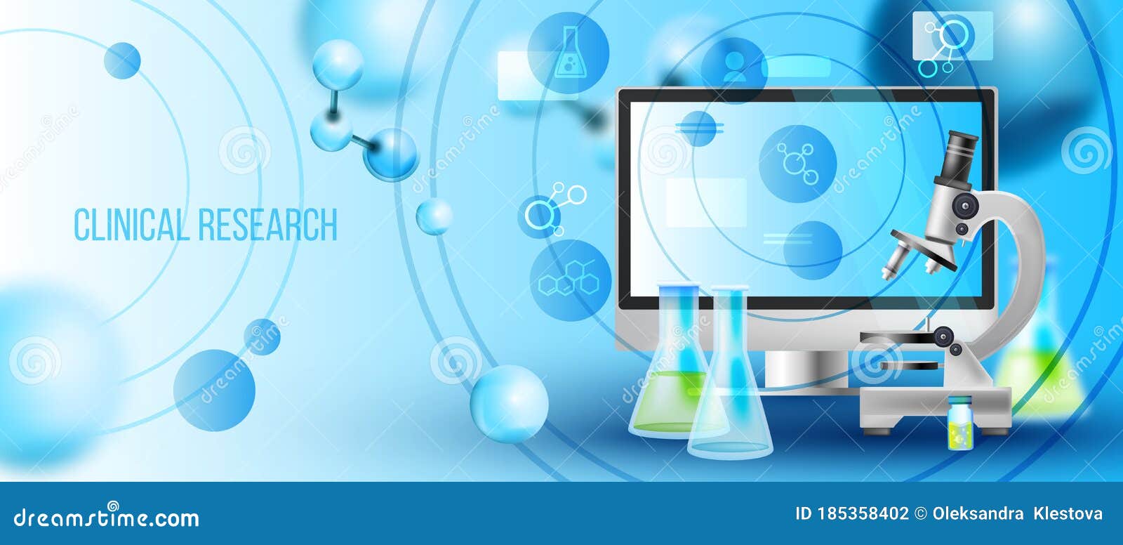 Medical Vaccine Testing Background with Microscope, Flasks, Test Tubes ...