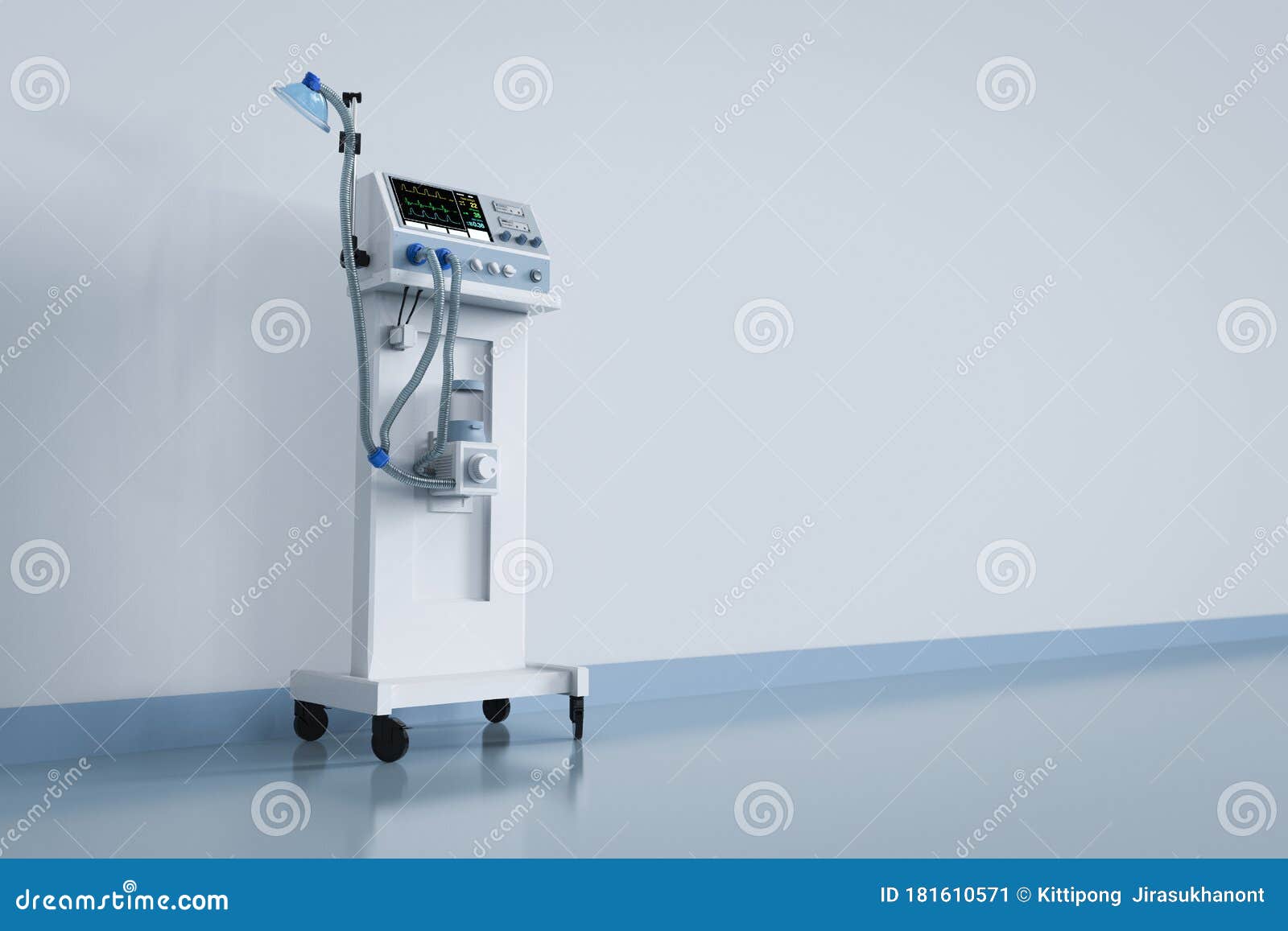 Medical Ventilator, ICU With Growing Chart And Red Arrow. 3D Rendering ...