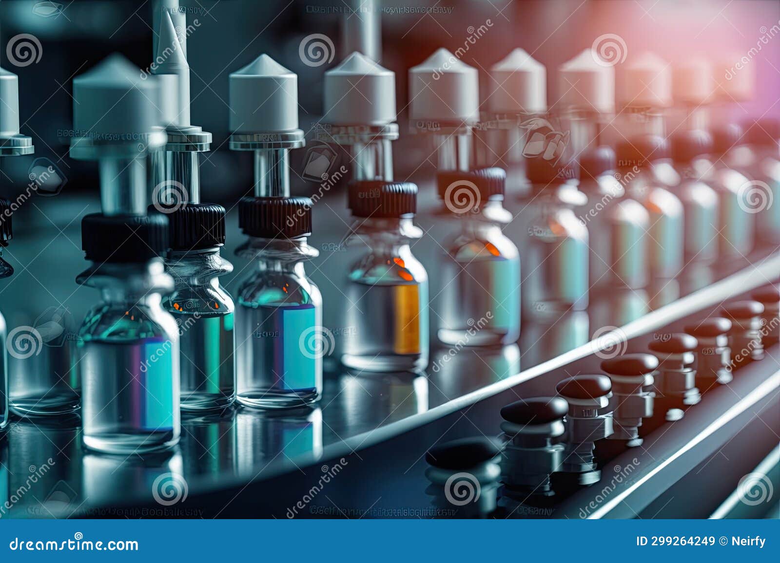 Medical vials on conveyor stock image. Image of medical - 299264249
