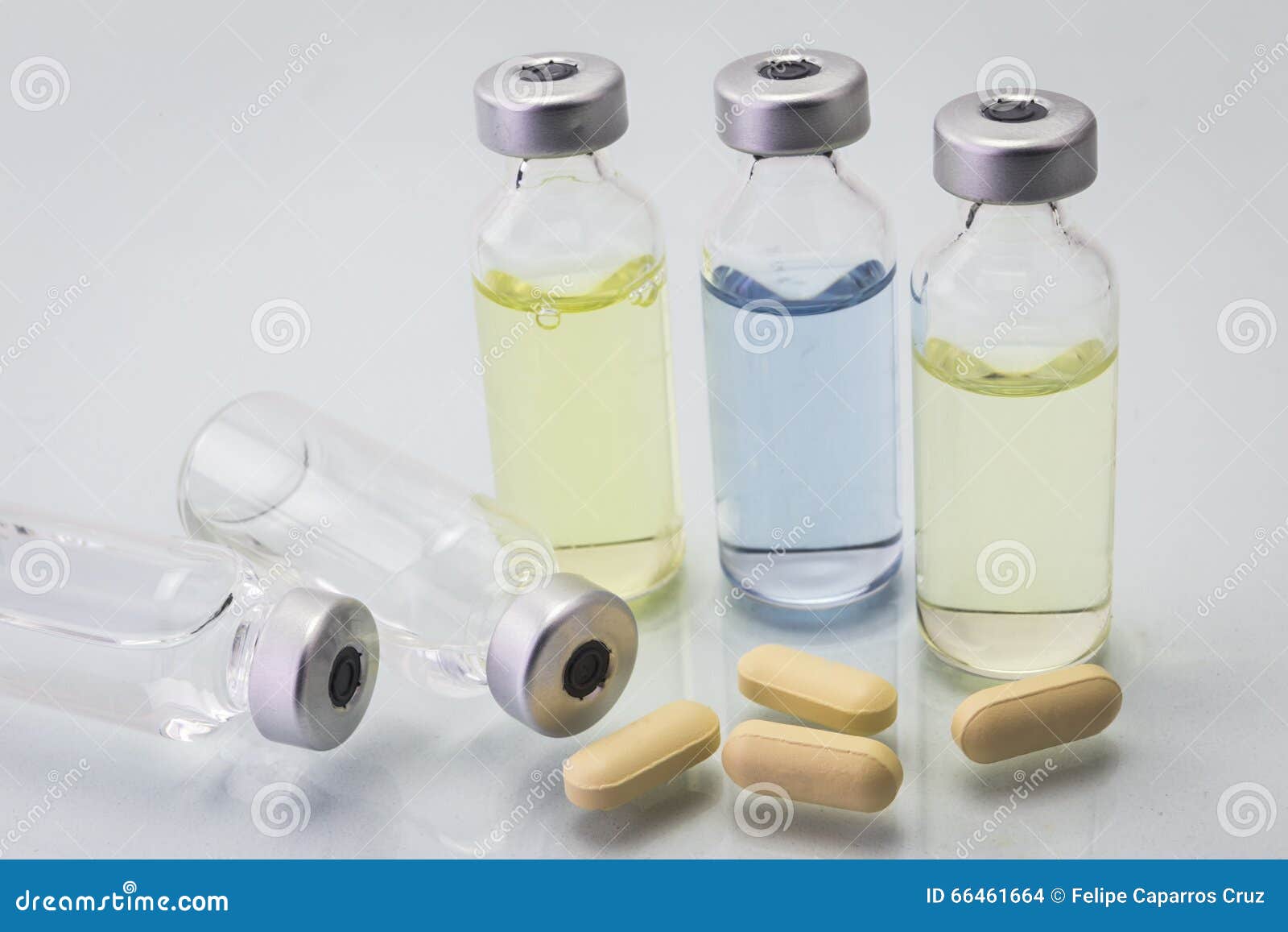 Medical Vials for Injection with Yellow Pills, Isolate Stock Photo ...