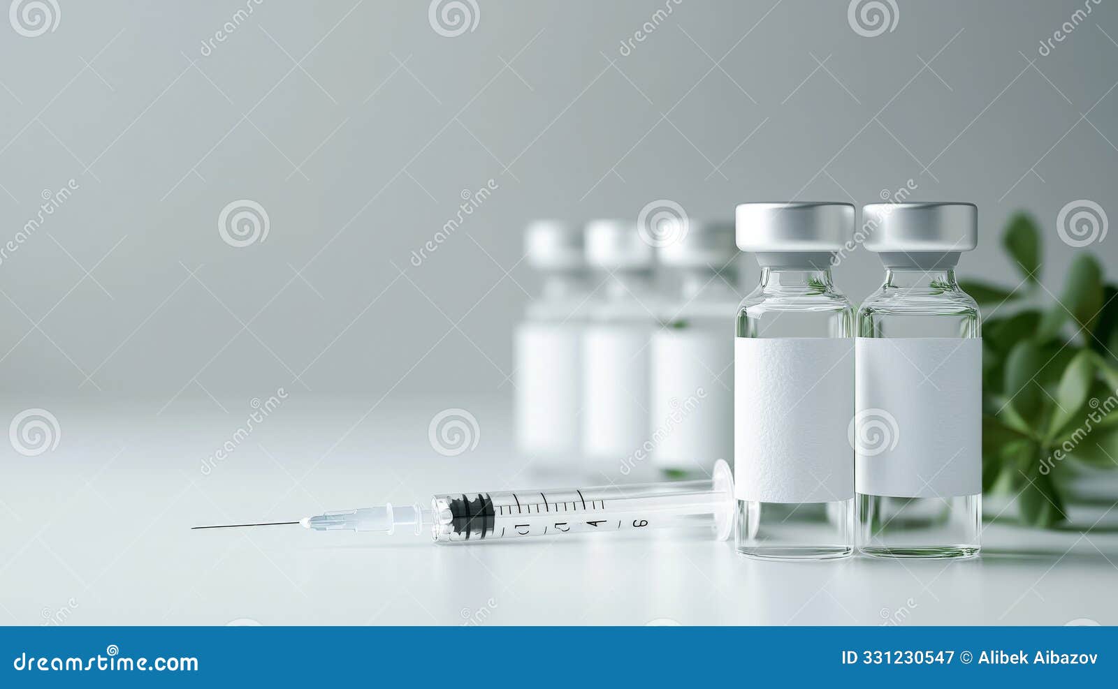 Medical Vials and Syringe Featuring Blank Labels in a Clean White ...