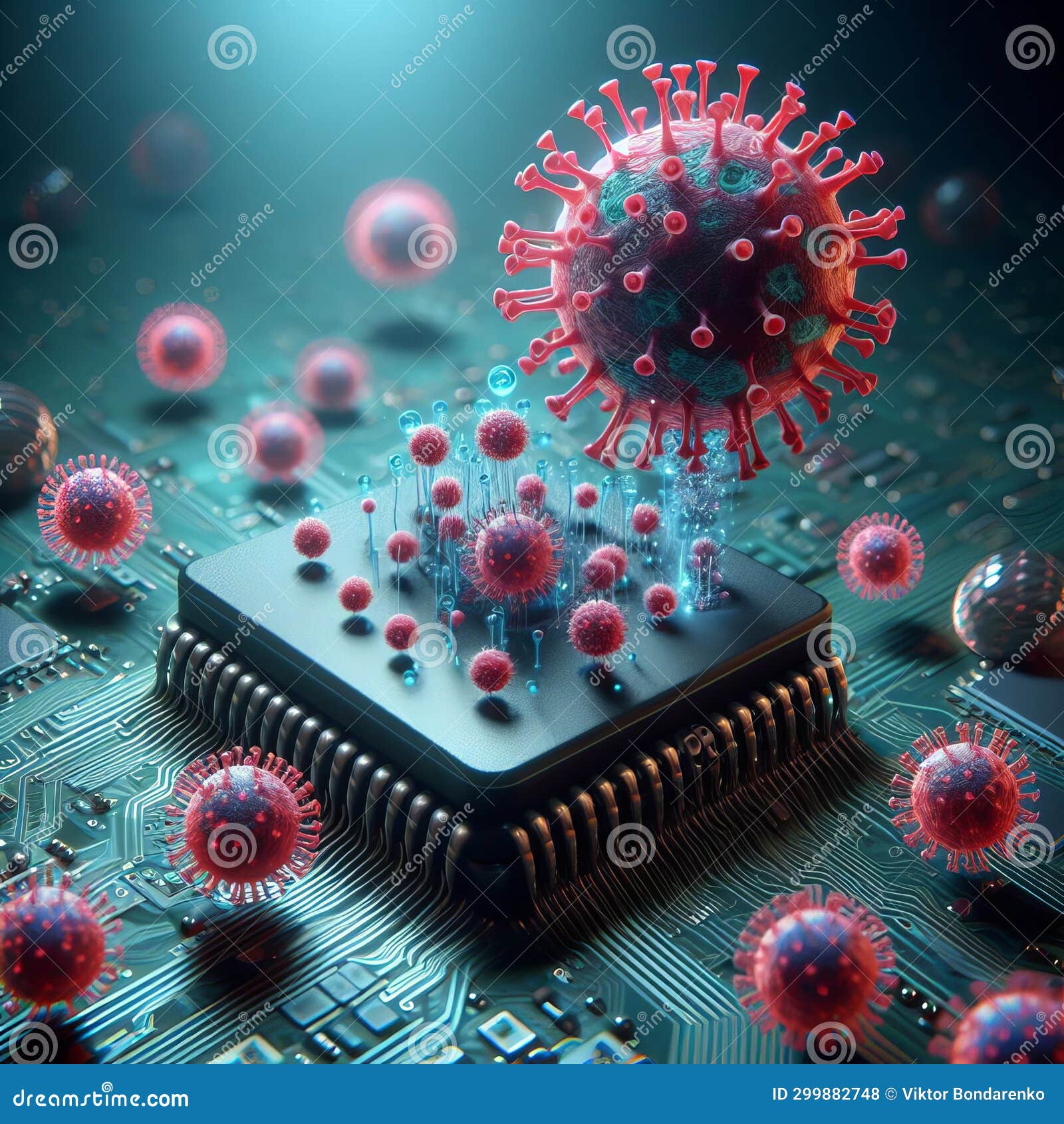 Medical Virus Cell Model Attacks Cpu Stock Photo - Image of development ...