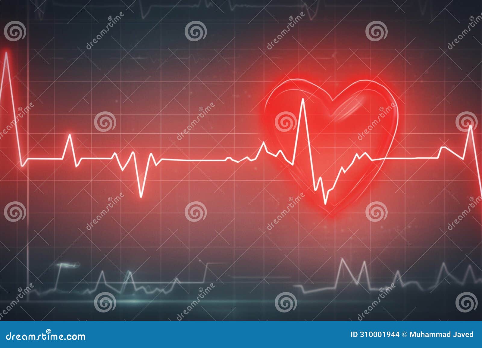 Medical Visualization EKG or ECG Graph with a Red Heart Stock ...