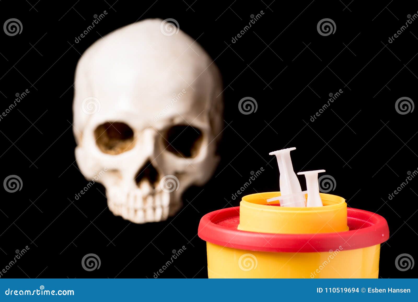 Medical Waste Container and Skull Stock Photo - Image of disposal ...