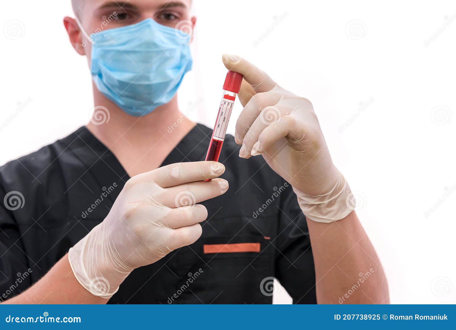 Medical Worker in Laboratory Looking on Red Blood in Test Tube ...