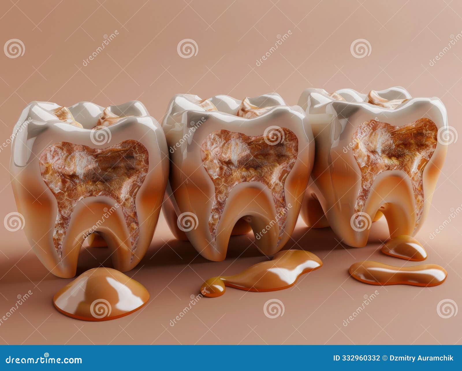 Medically Accurate 3D Illustration of a Set of Medically Damaged Molar ...