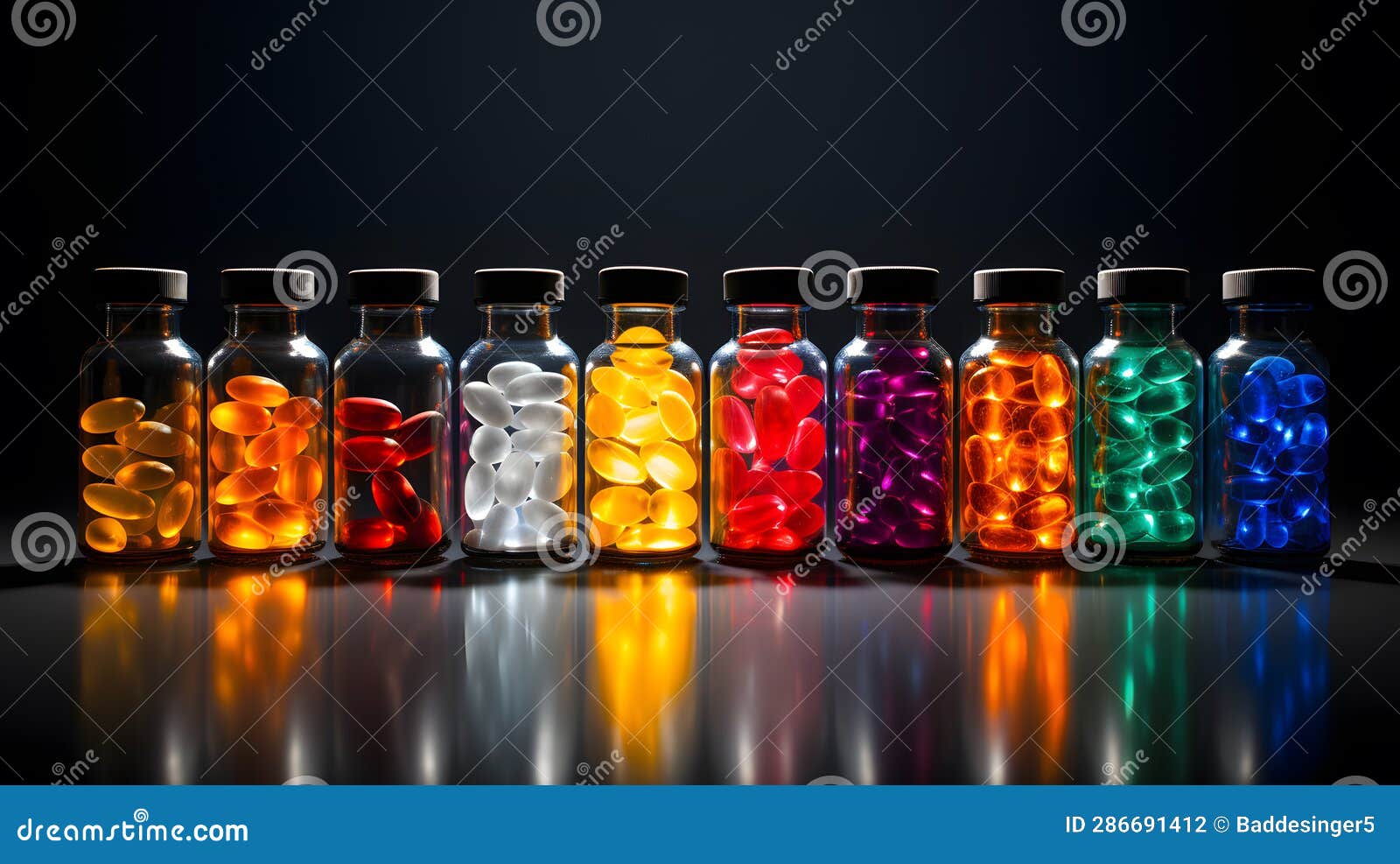 Medication Array Colorful Pills in Bottles Stock Illustration ...