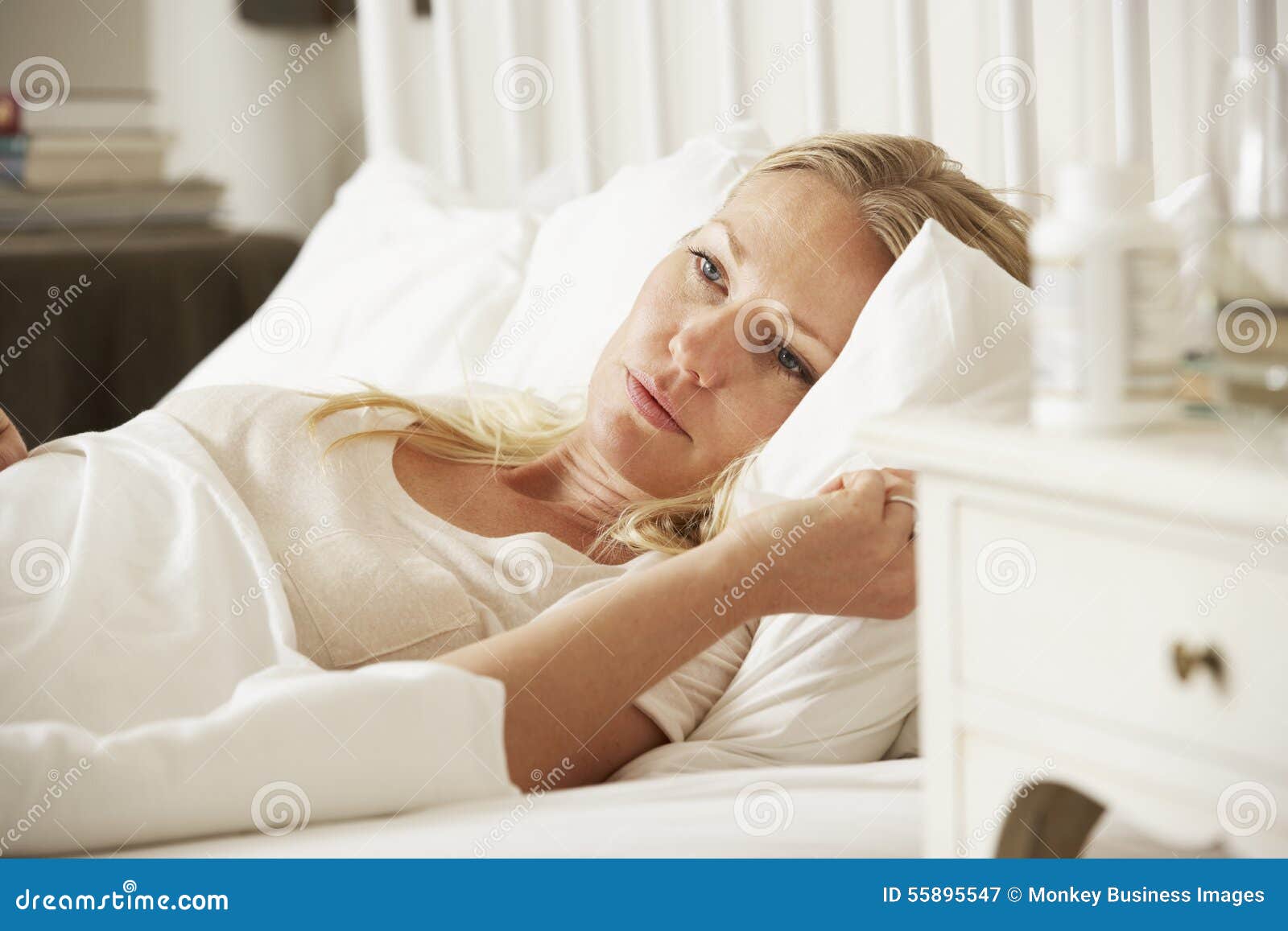 Medication on Bedside Table of Sleepless Woman Stock Image - Image of ...