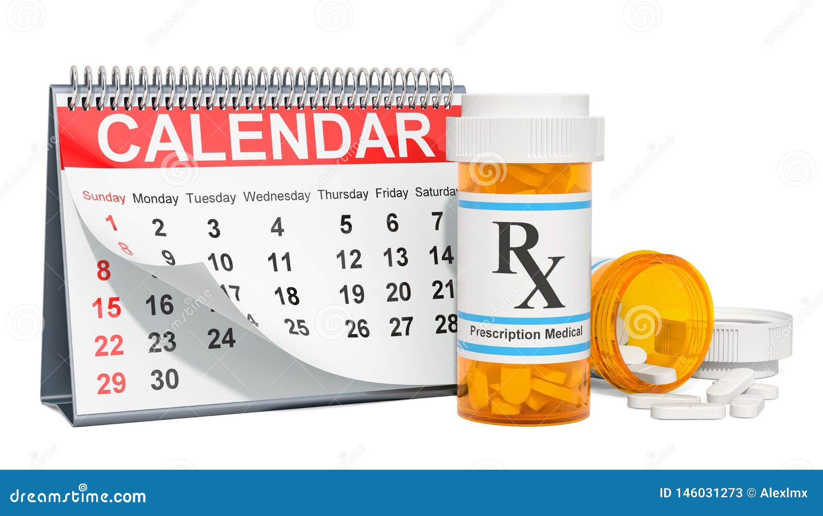 Medication Calendar Concept, 3D Rendering Stock Illustration ...