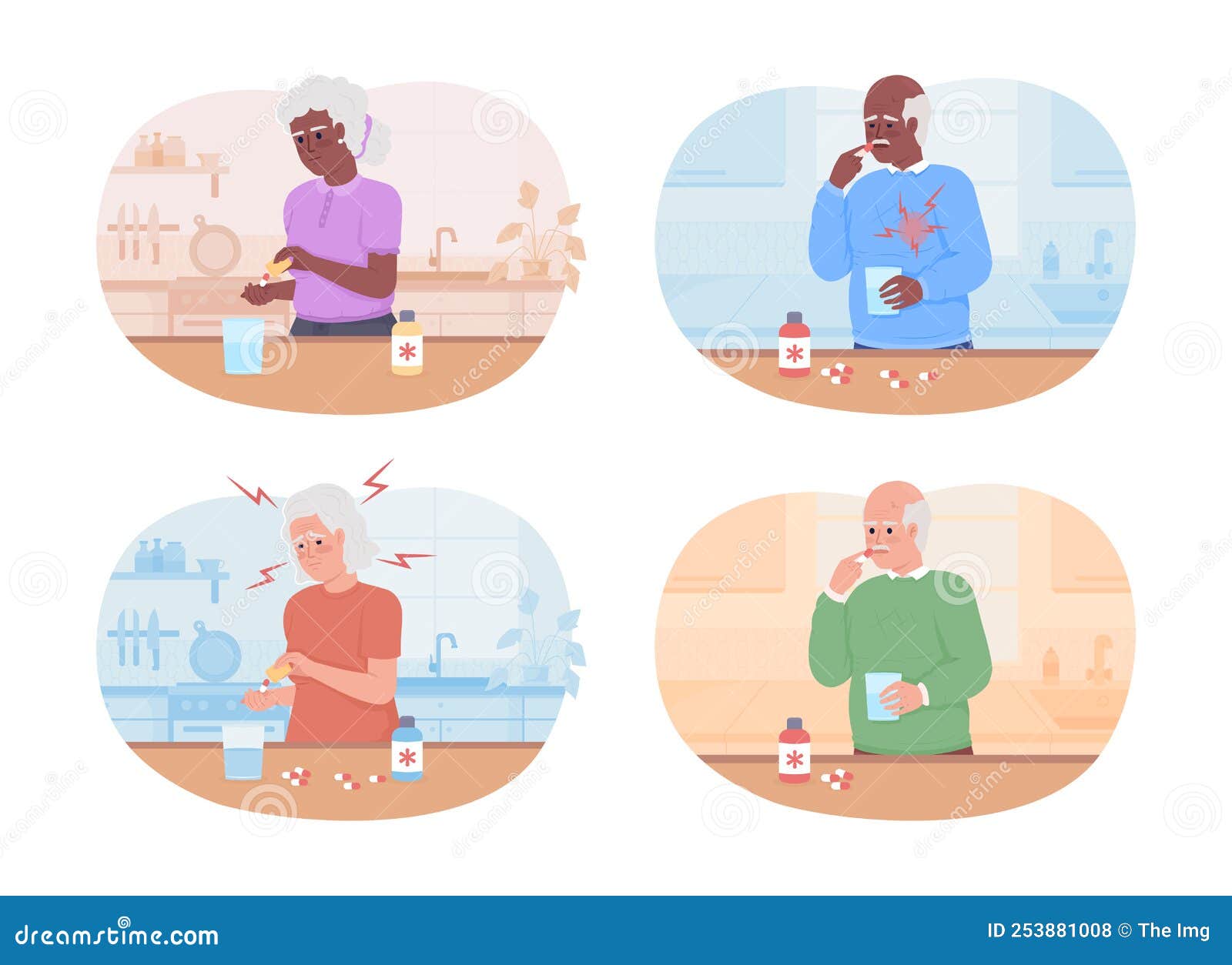 Medication for Elderly Patients 2D Vector Isolated Illustrations Set ...