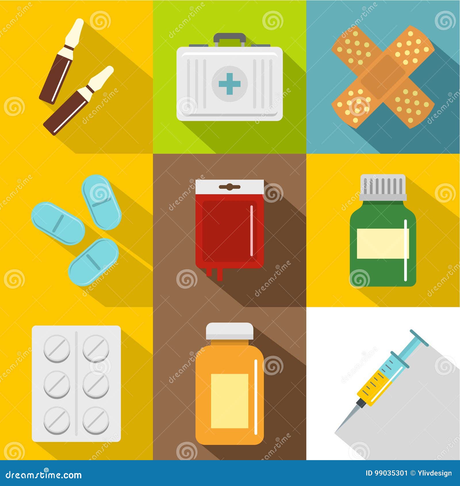 Medication Icon Set, Flat Style Stock Vector - Illustration of medicine ...