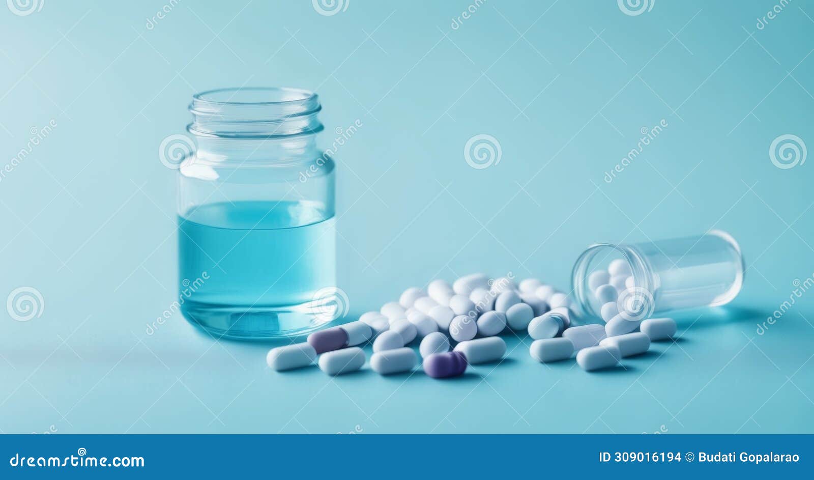 Medication and Liquid on a Blue Background Stock Illustration ...