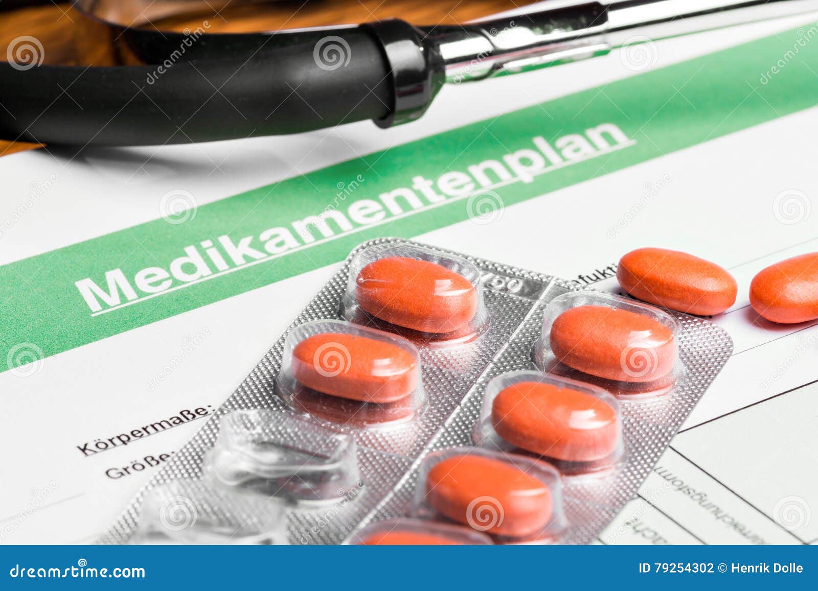 Medication Plan (in German), with Tablets and Stethoscope Stock Photo ...