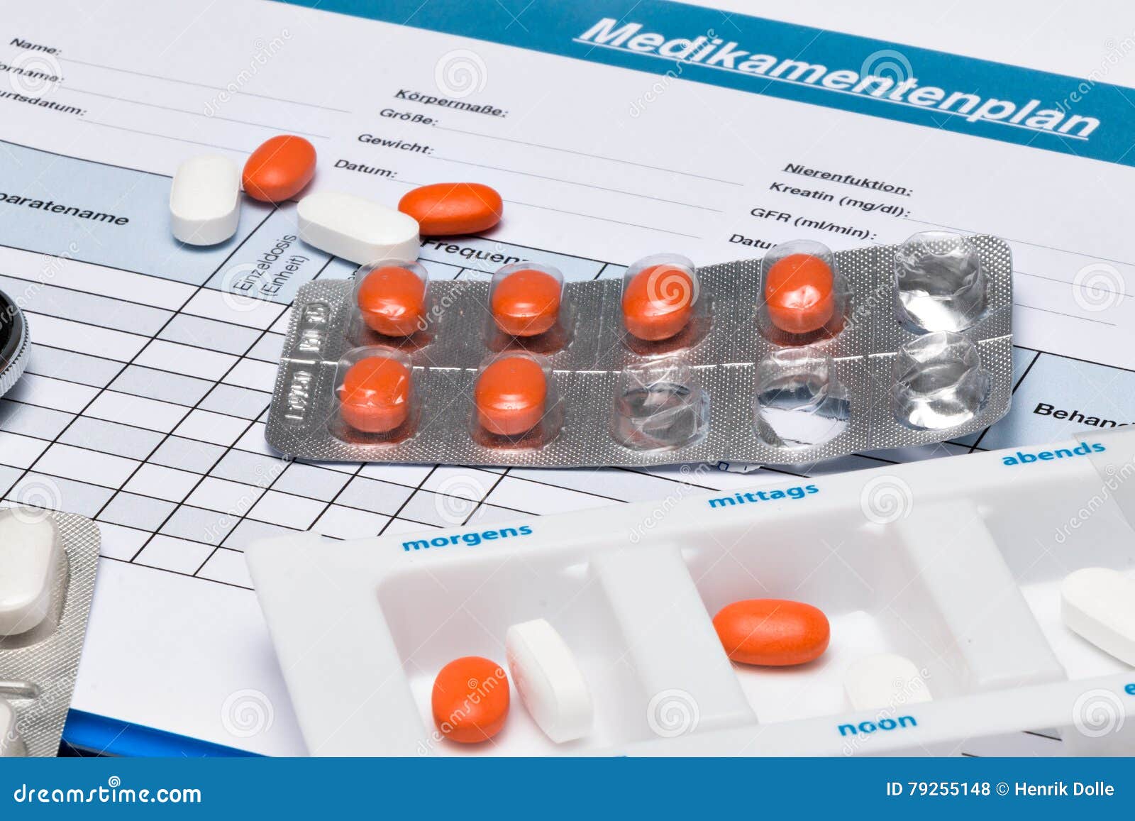 Medication Plan (in German), with Tablets and Stethoscope Stock Photo ...