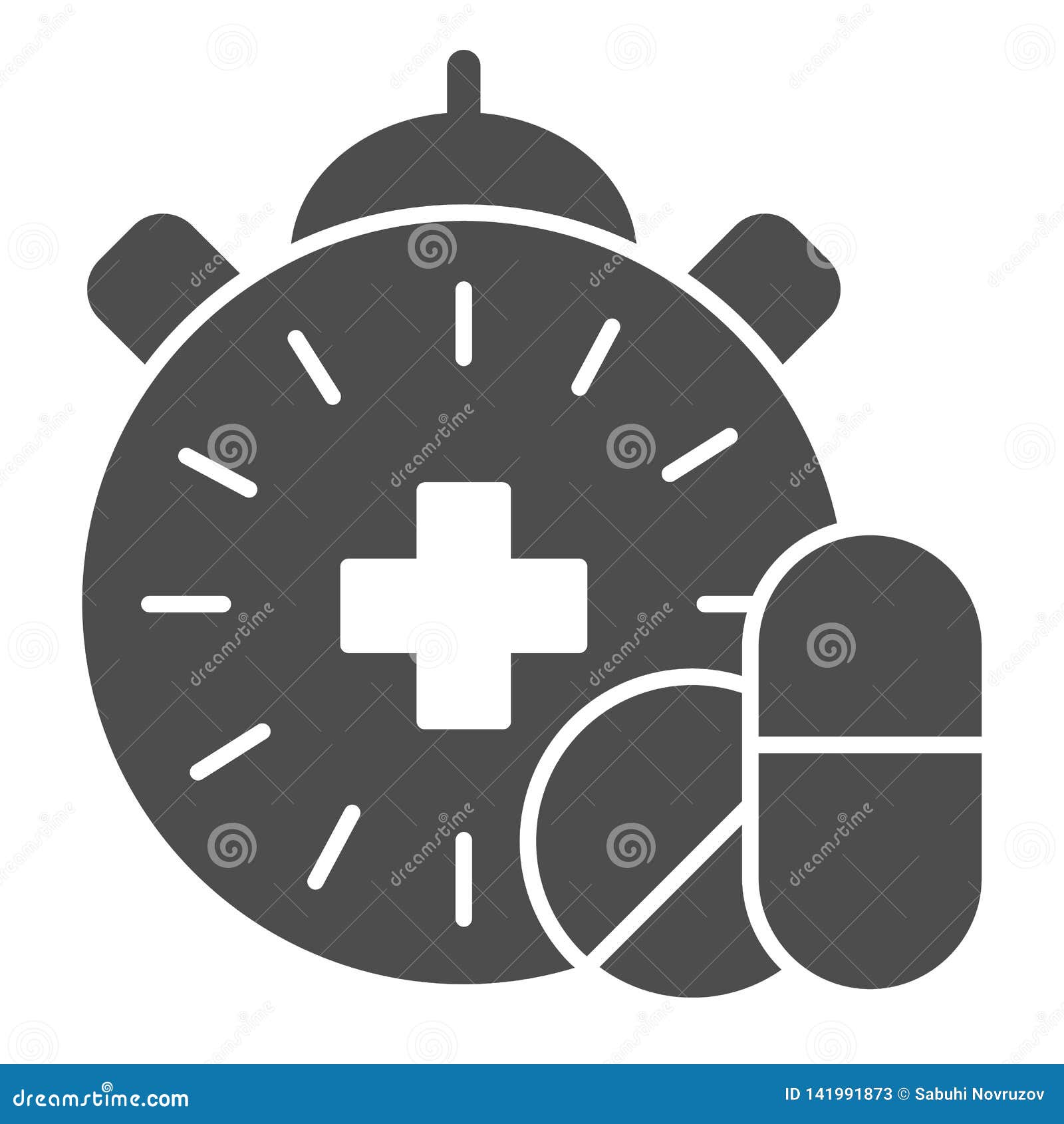 Medication Time Solid Icon. Pills and Clock Vector Illustration ...