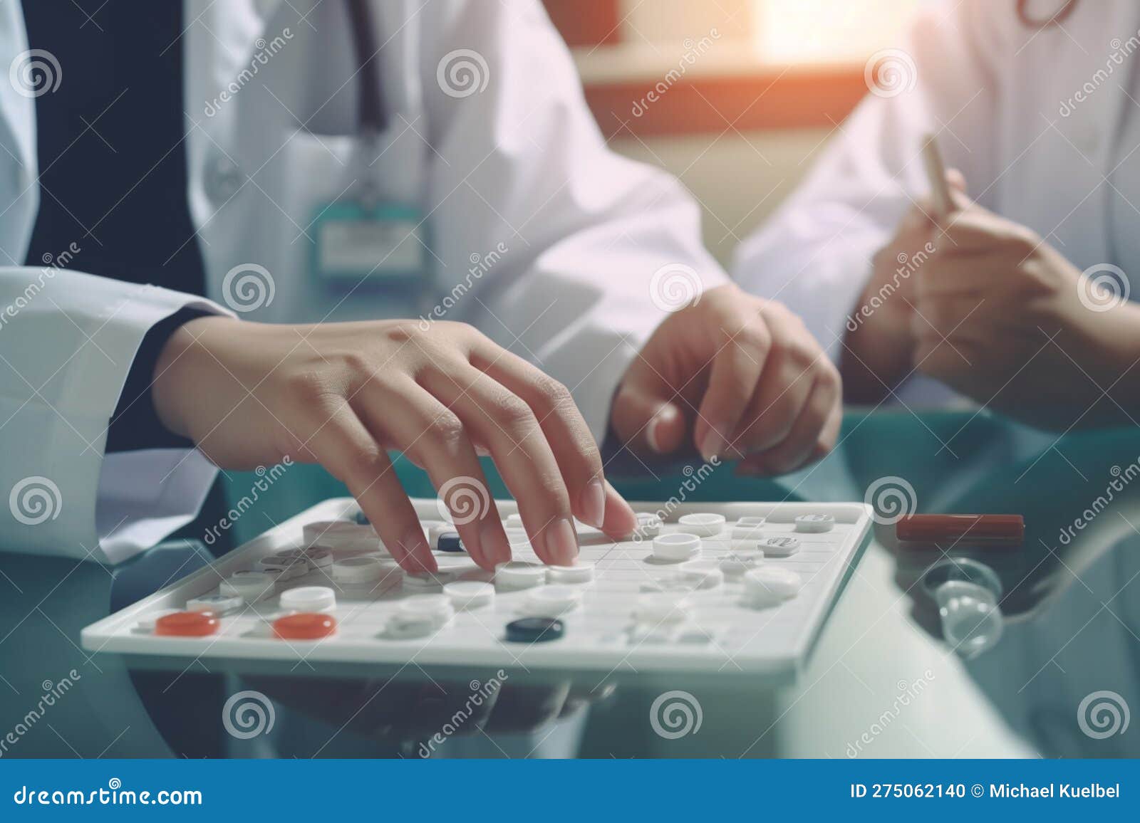 Medication Treatment Discussion: Close-Up on Doctors Hands Stock ...