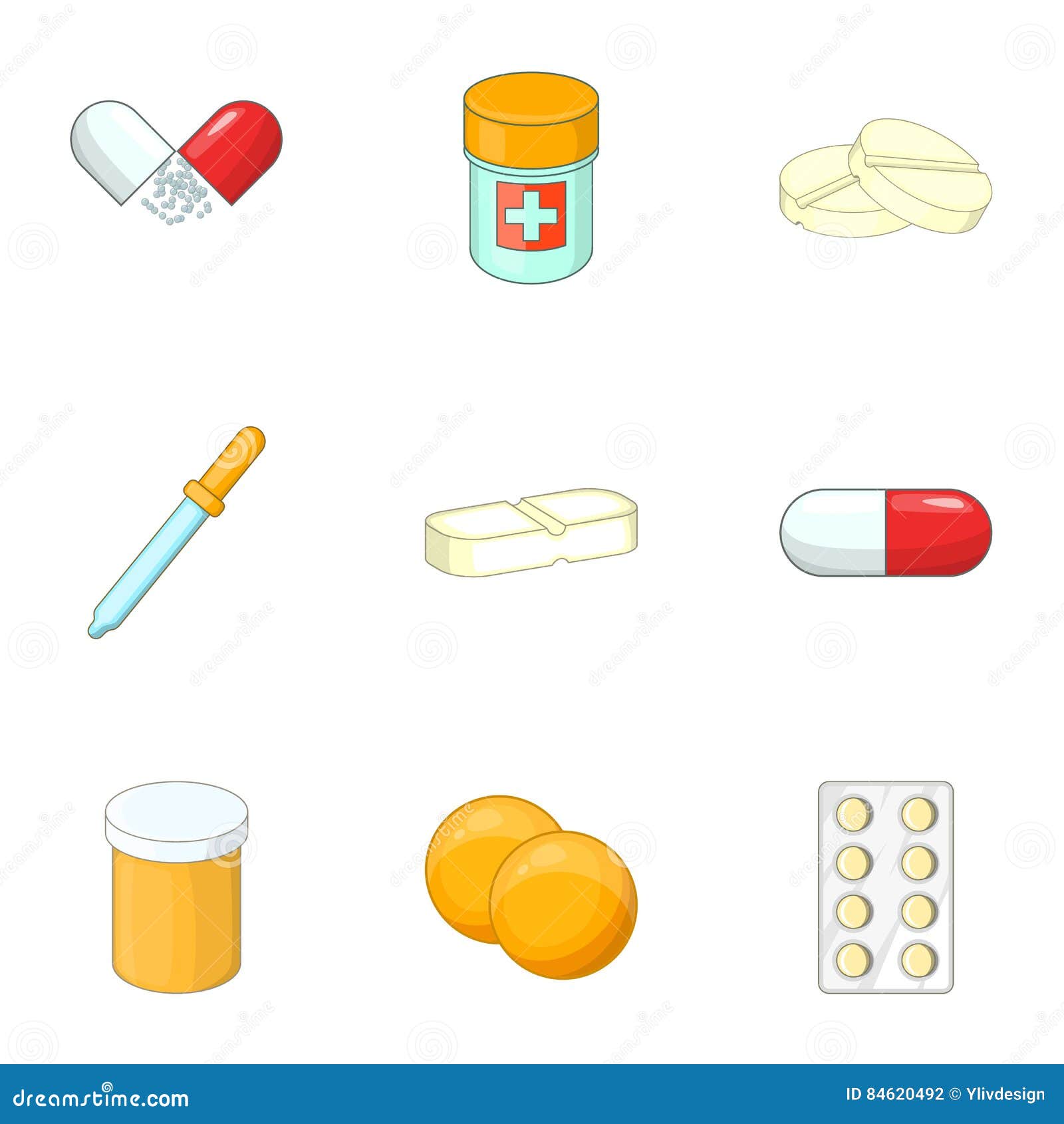 Medications Icons Set, Cartoon Style Stock Vector - Illustration of ...