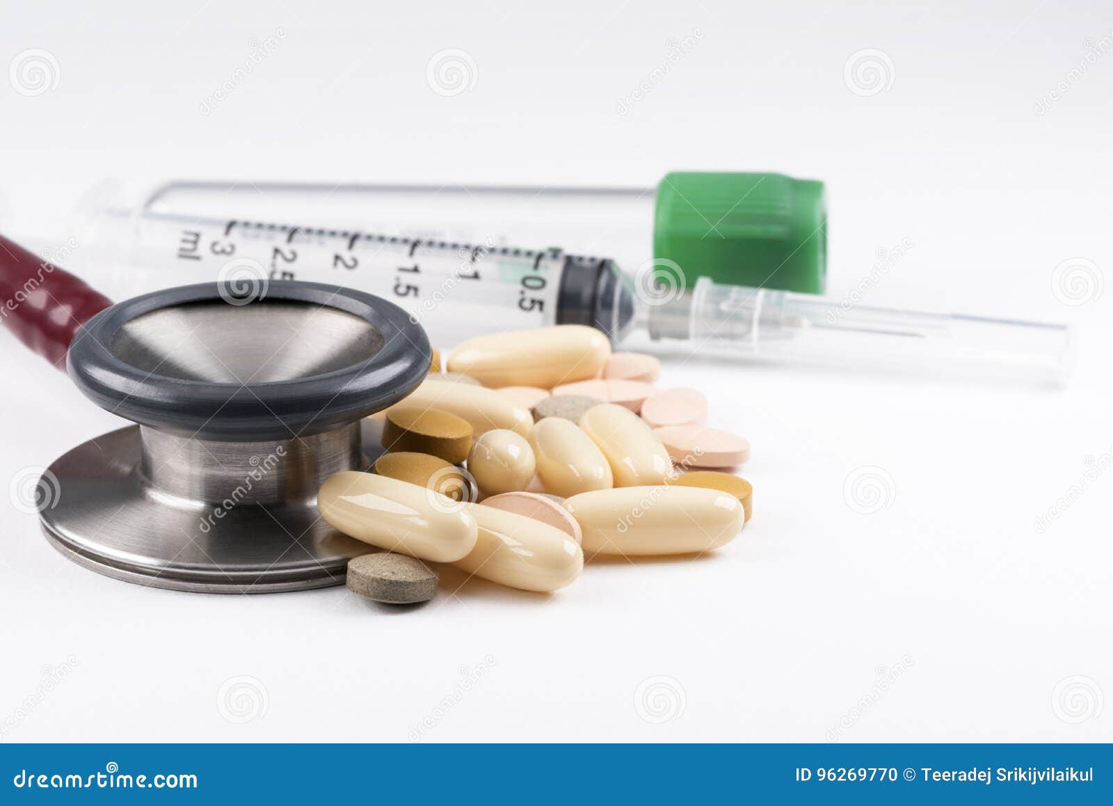 Medications, Syringe, Stethoscope and Test Tube Stock Photo - Image of ...