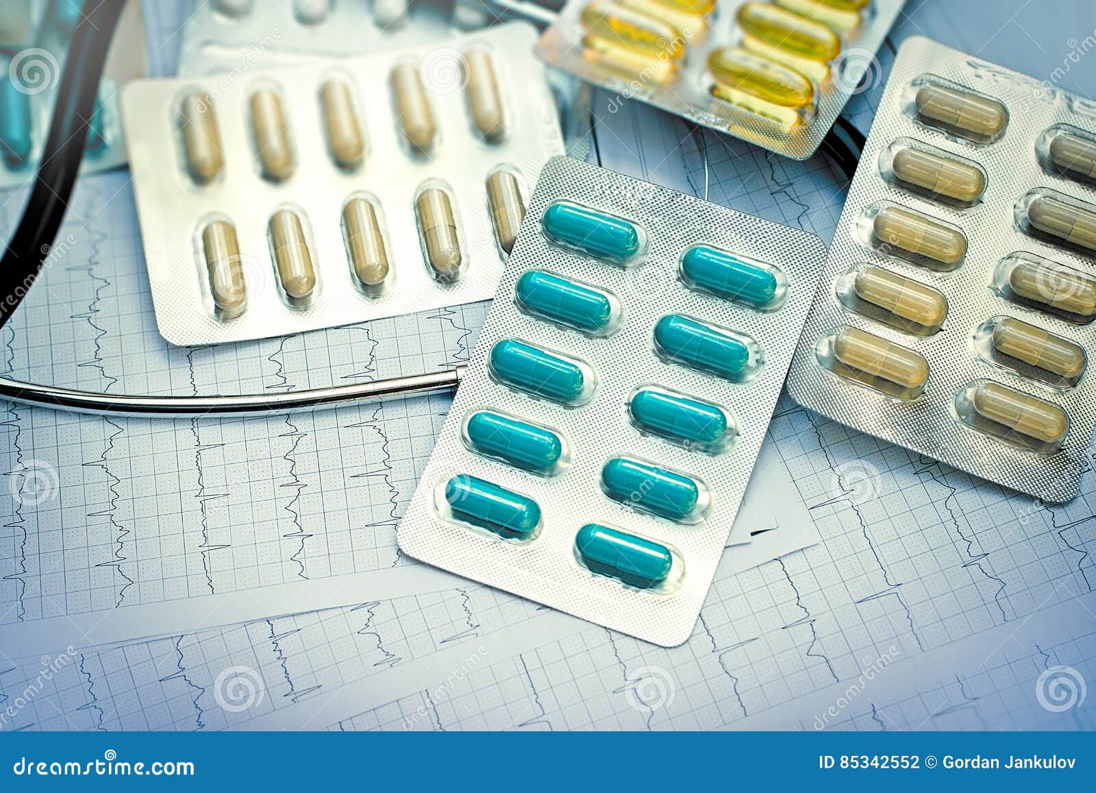 Medications Tablets and Capsules on Table Close-up Stock Photo - Image ...