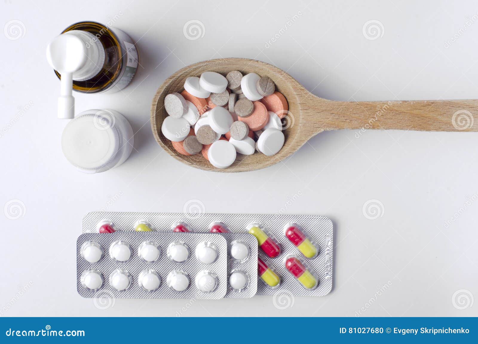 Medications top view stock photo. Image of spoon, health - 81027680