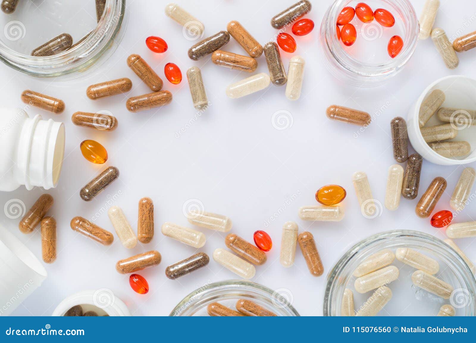 Medicinal Capsule, Pills and Jars on a Light Surface Stock Photo ...