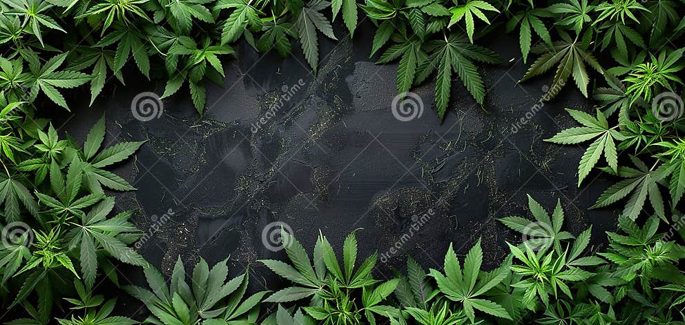 Medicinal Marijuana Leaf Frame on Black Background Stock Image - Image ...