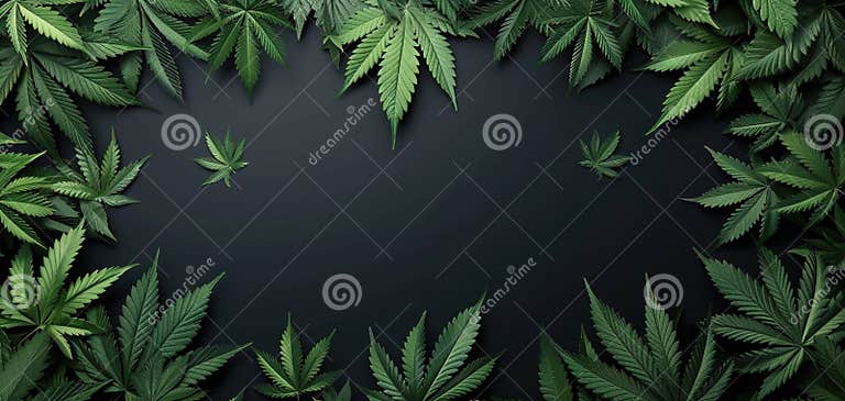Medicinal Marijuana Leaf Frame on Black Background Stock Photo - Image ...