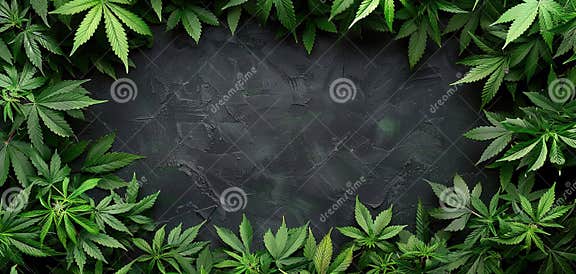 Medicinal Marijuana Leaf Frame on Black Background Stock Image - Image ...