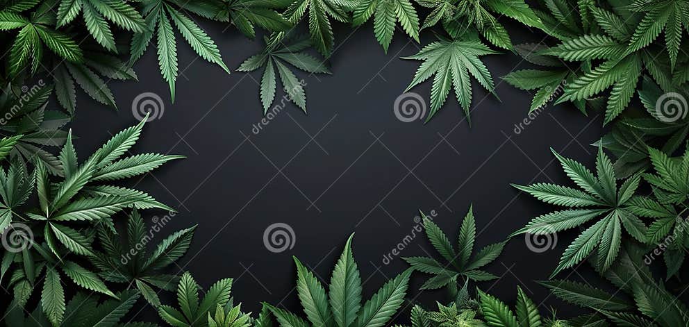 Medicinal Marijuana Leaf Frame on Black Background Stock Image - Image ...