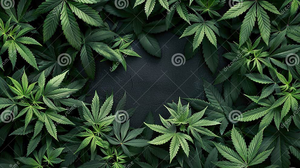 Medicinal Marijuana Leaf Frame on Black Background Stock Image - Image ...