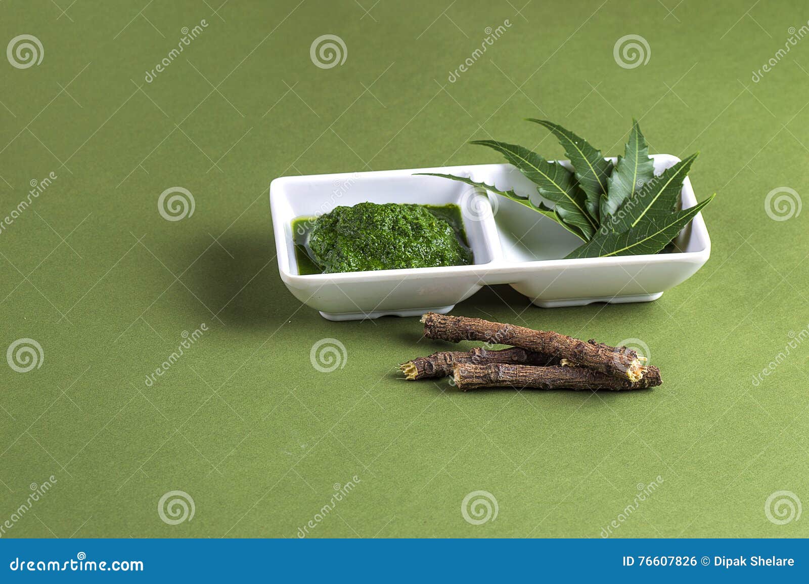 Medicinal Neem Leaves Paste and Leaves with Twigs Stock Photo - Image ...