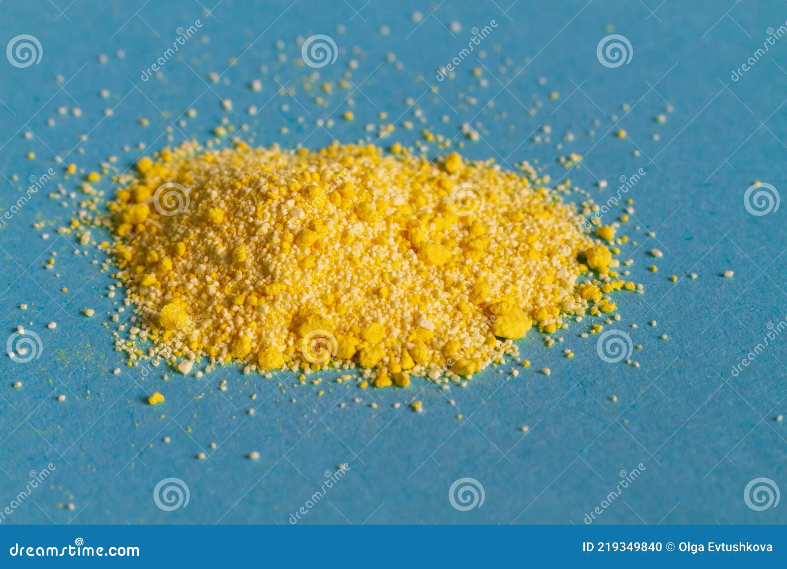 Medicinal Powder Yellow on a Blue Background Stock Photo - Image of ...