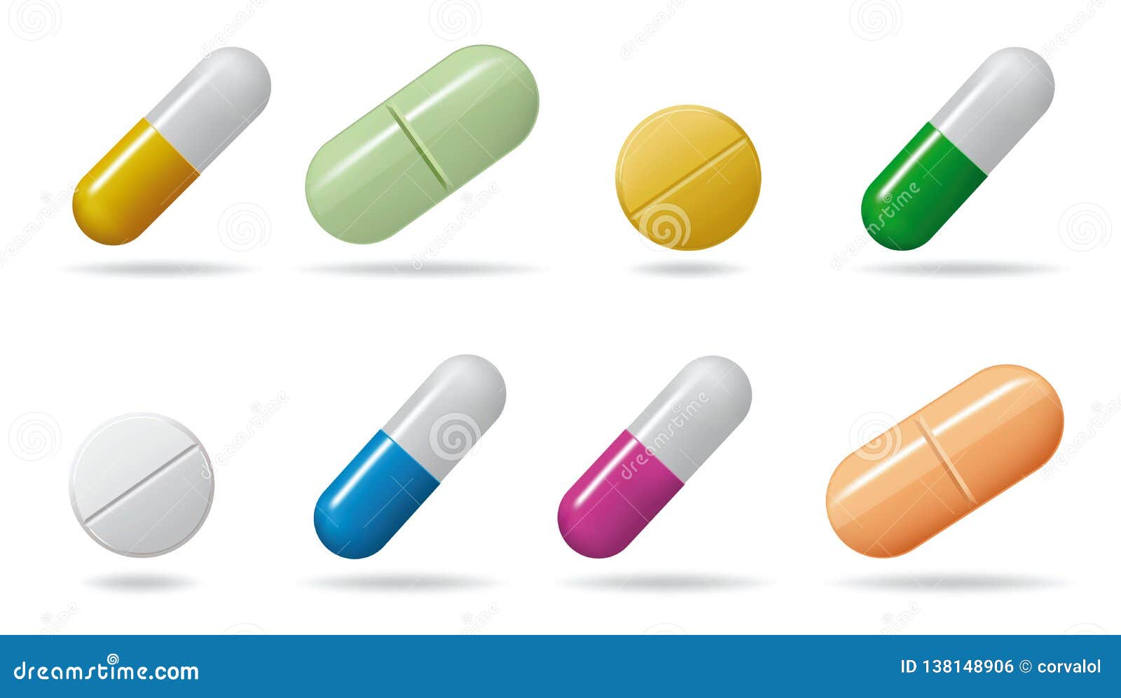 Medicinal Tablets, Capsules, In A Flat Cartoon Style Vector ...