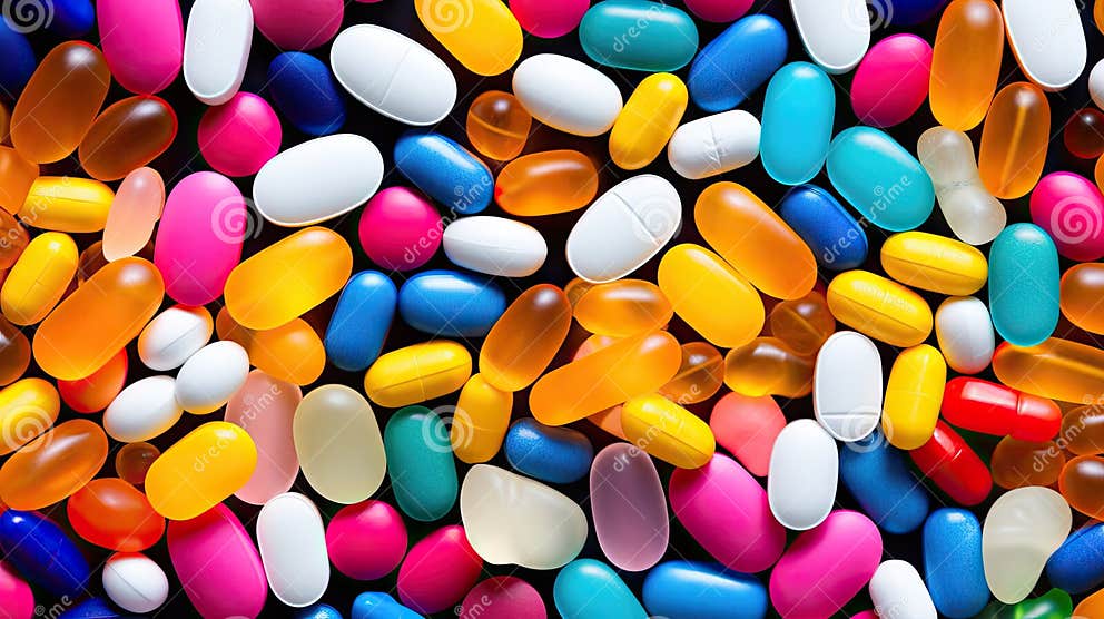 Medicine Background with Multi-color Capsules and Tablets, Creating ...