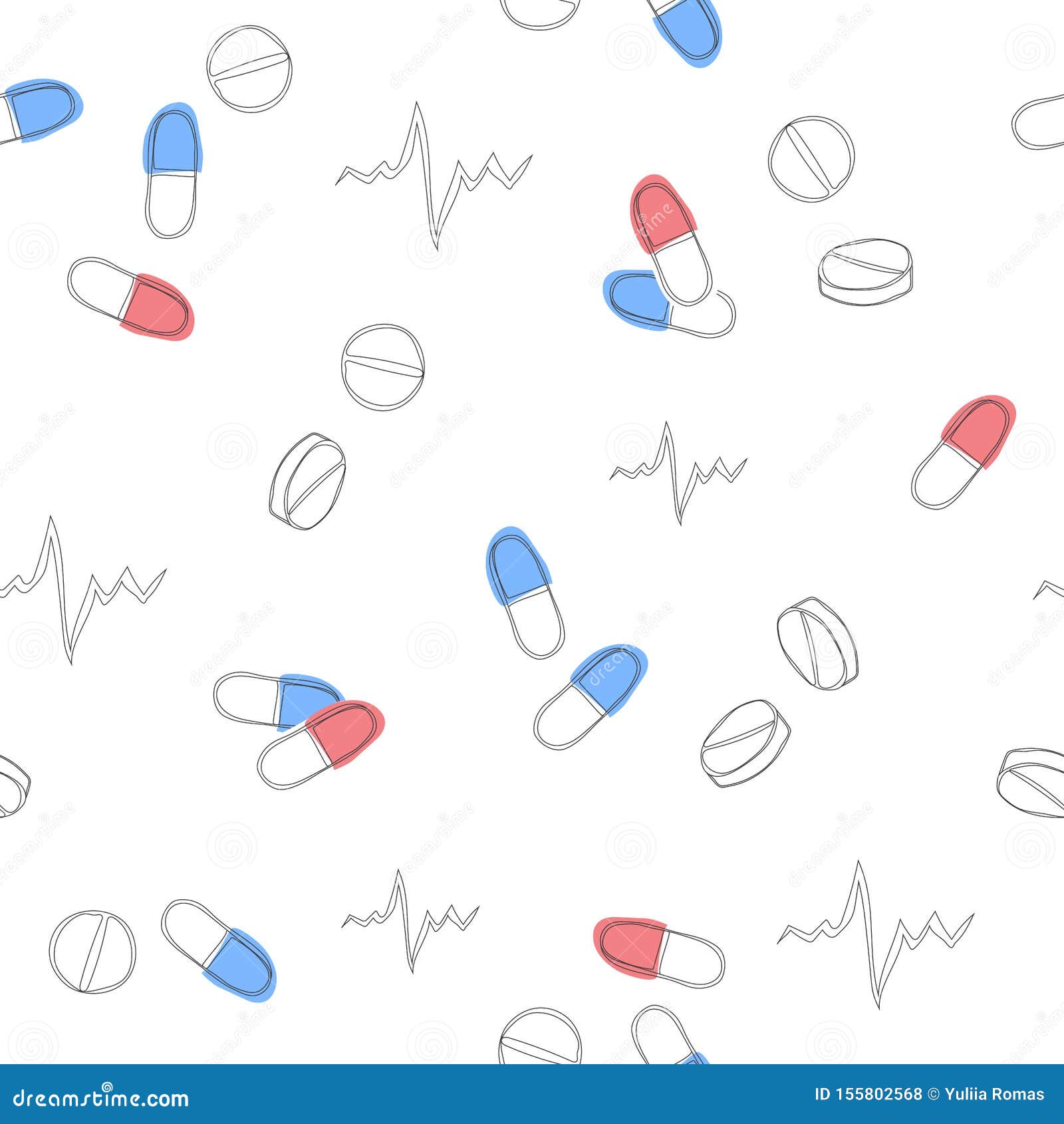 Medicine Background. Seamless Pattern with Pills Tablets in Line Style ...