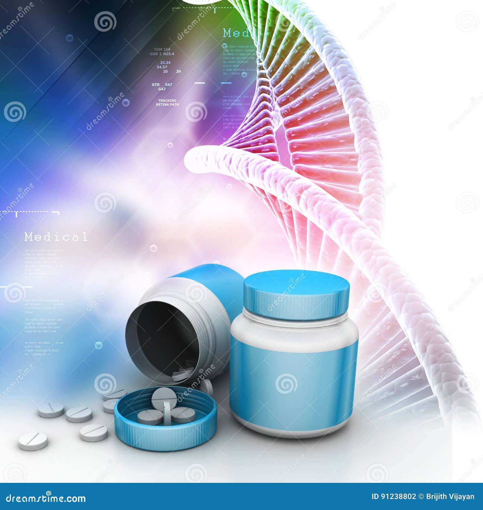 Medicine and Bottle with Dna Stock Photo - Image of package, back: 91238802