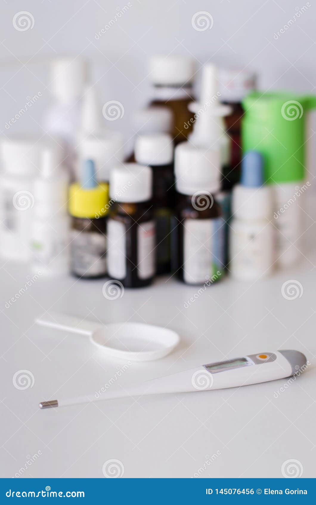 Medicine Bottles for Children with Thermometer Stock Photo - Image of ...