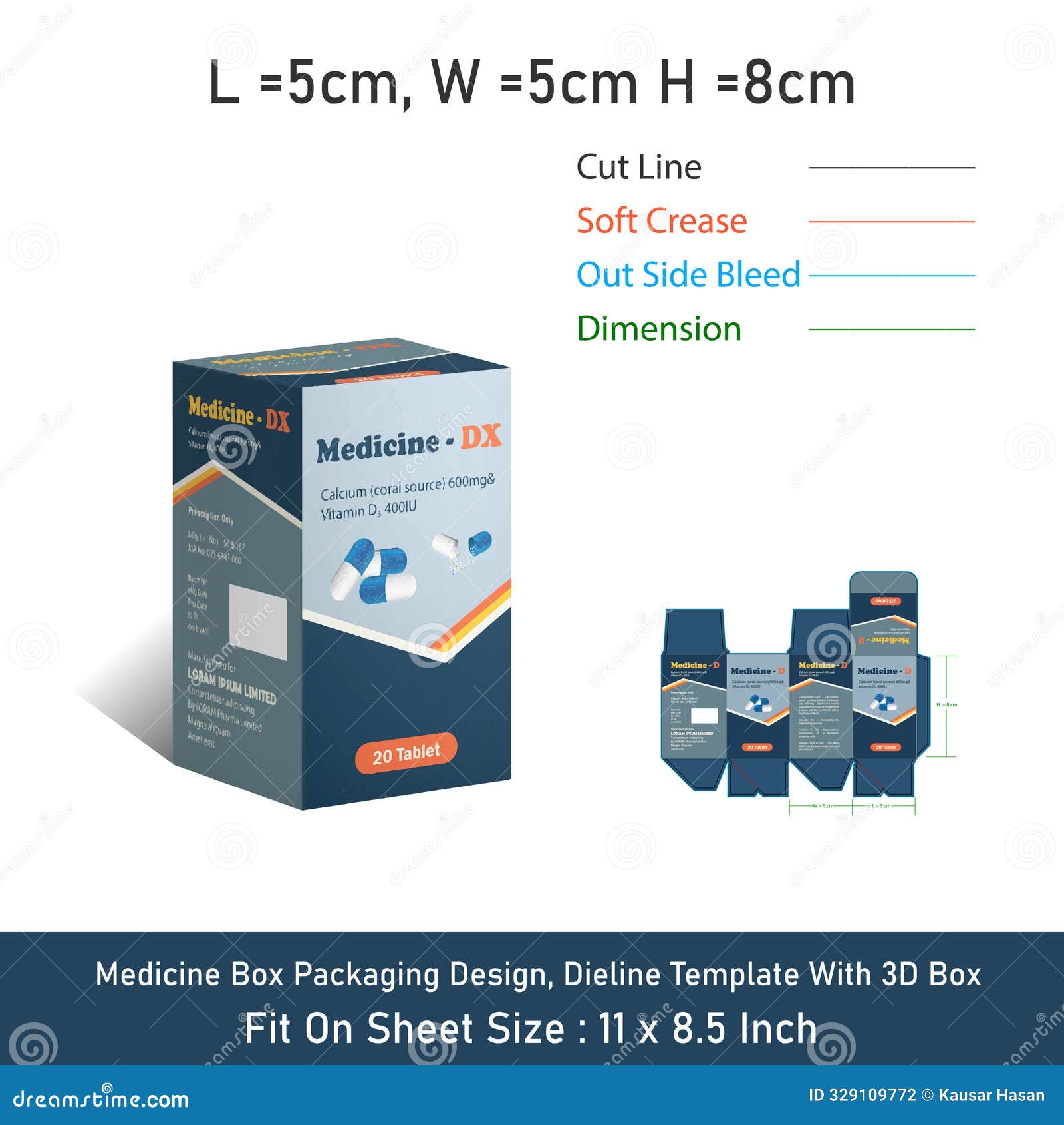 Medicine Box Packaging Design, Dieline Template with 3D Box Stock ...