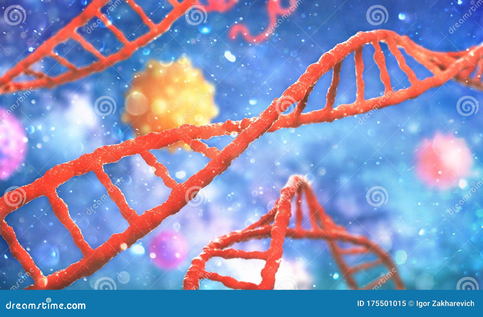 DNA Spiral And Viruses On A Black Background In 3d Stock Image ...