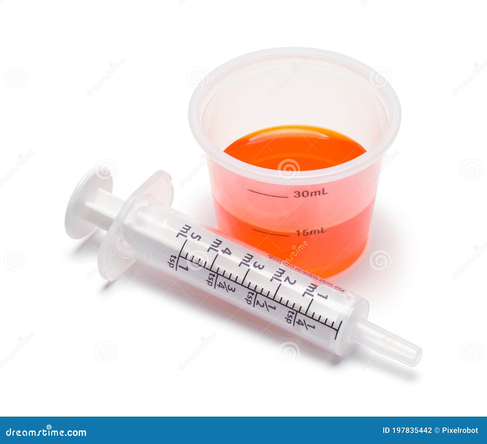 Medicine Cup and Syringe stock photo. Image of dose - 197835442