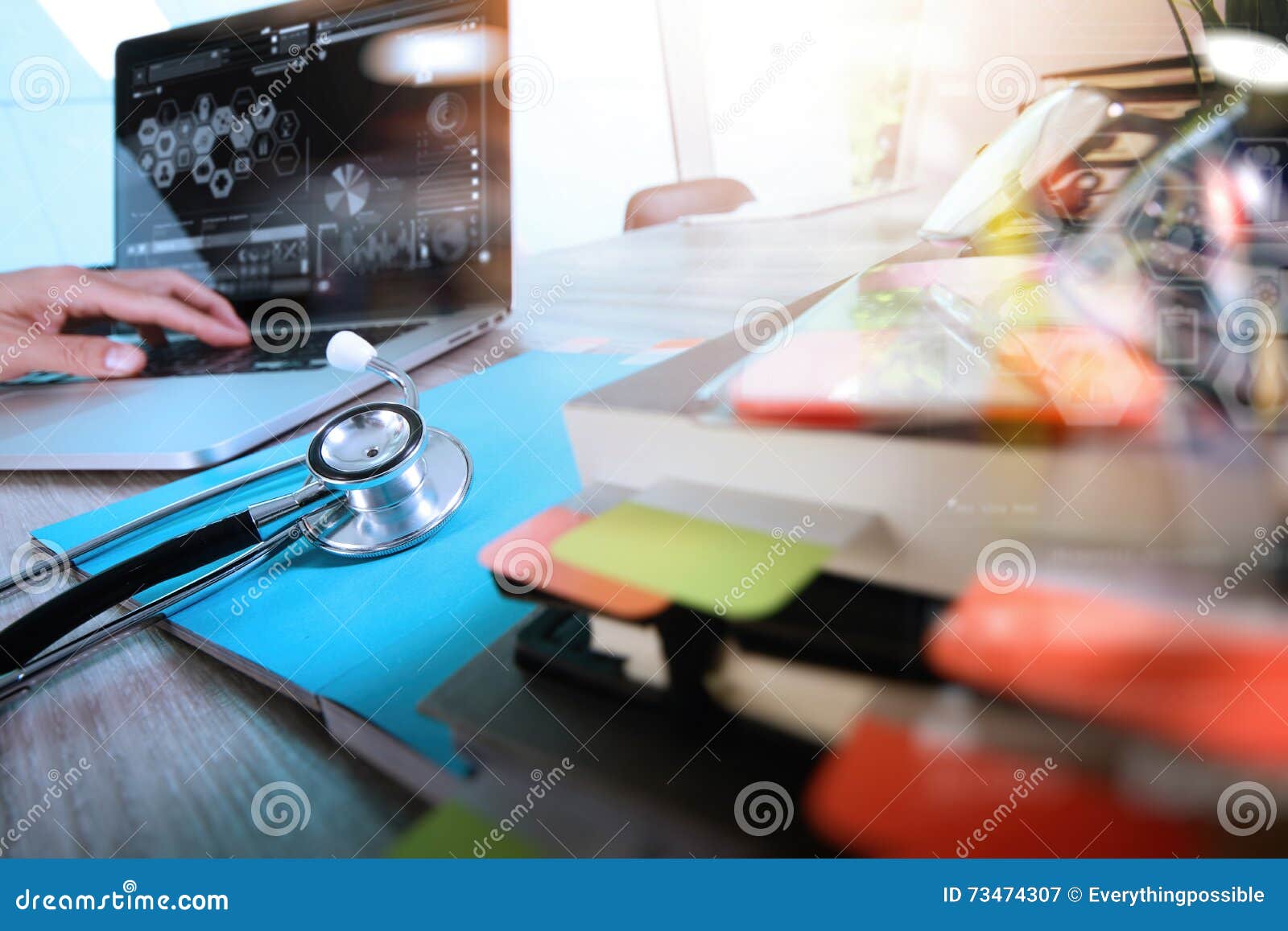 Medicine Doctor Hand Working with Modern Digital Tablet and Laptop ...