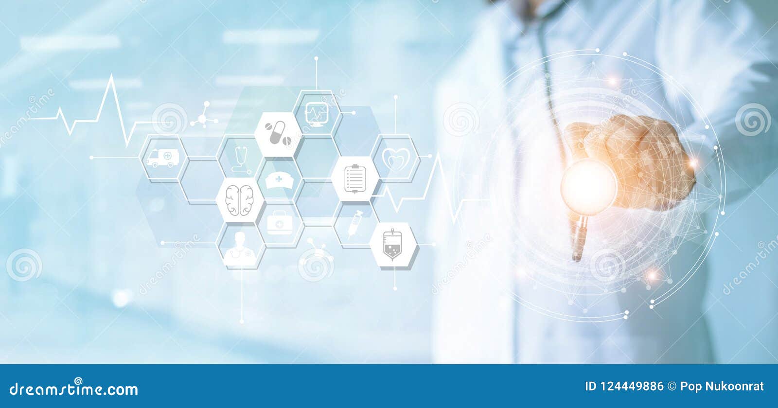 .Medicine Doctor Touching And Diagnose Electronic Medical Record Of ...