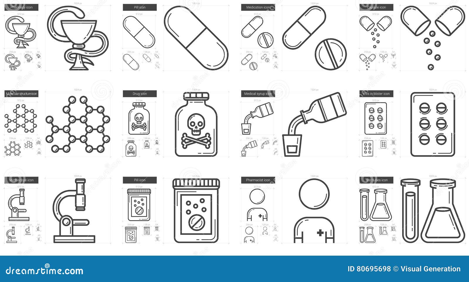 Medicine line icon set. stock vector. Illustration of isolated - 80695698