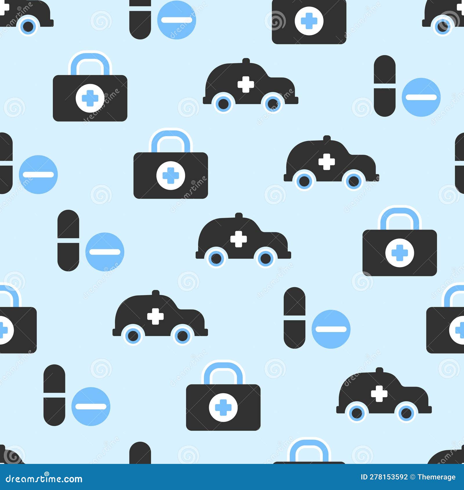 Medicine Pattern with Dark Icons Ambulance First Aid Kit Stock Vector ...