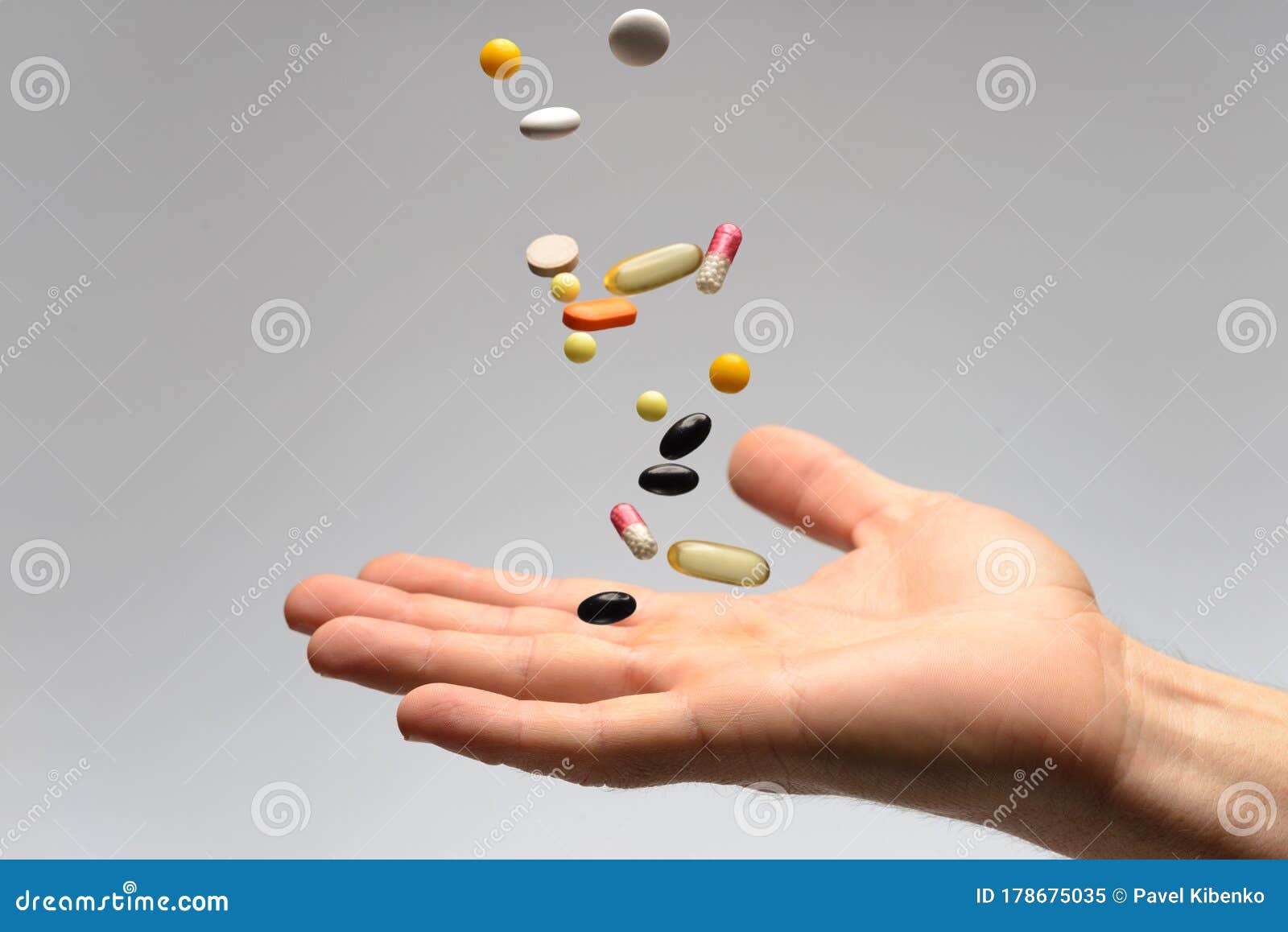 Medicine pills in hand stock image. Image of painkiller - 178675035