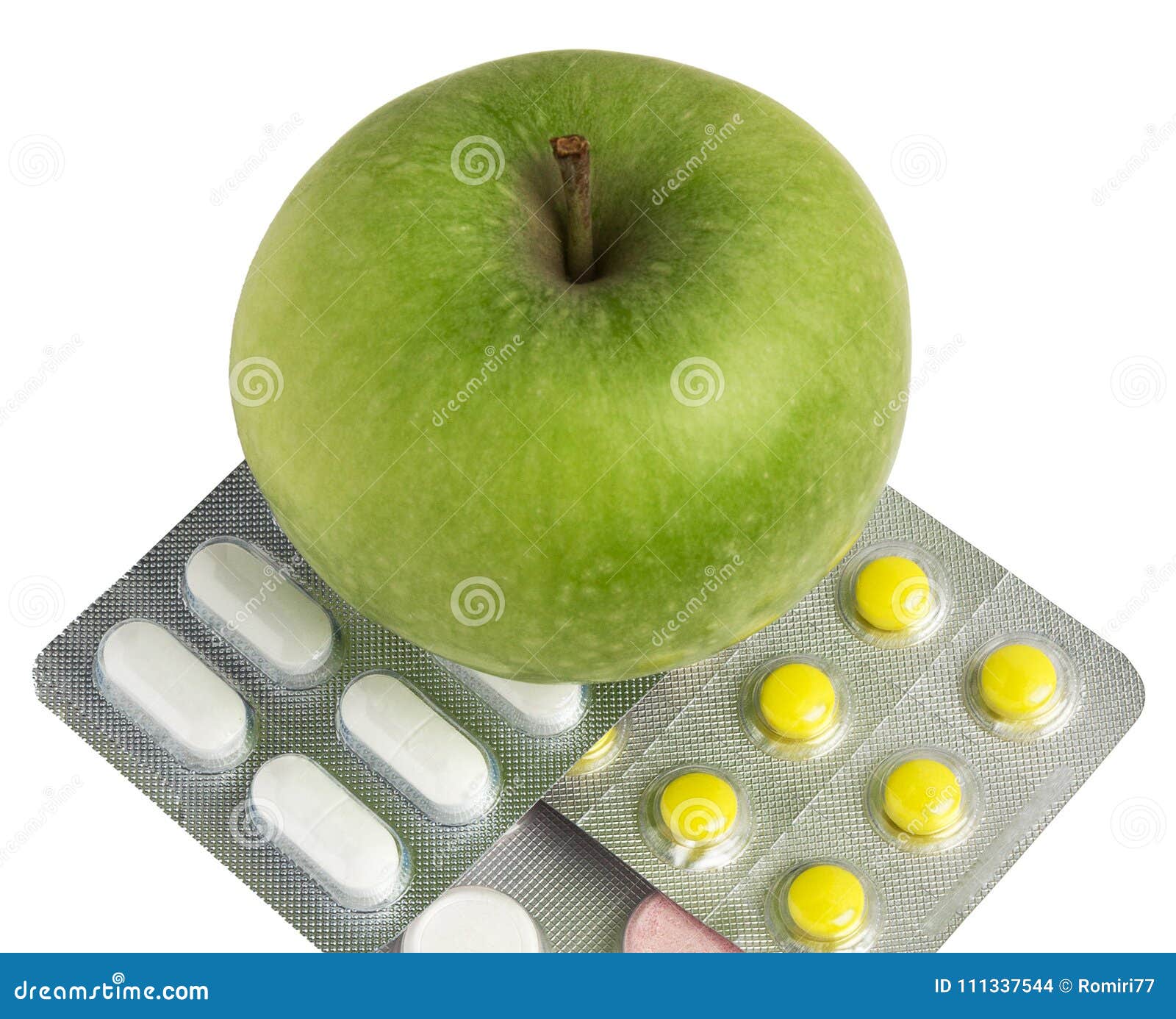 Medicine Pills, Tablets and Apple. Pill and Tablets Packed in Bl Stock ...
