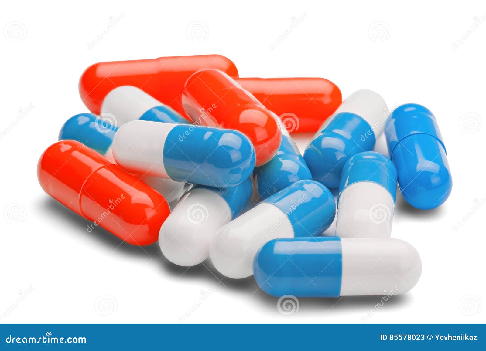 Medicine Red and Blue Pills on Isolated White Backgrou Stock Image ...