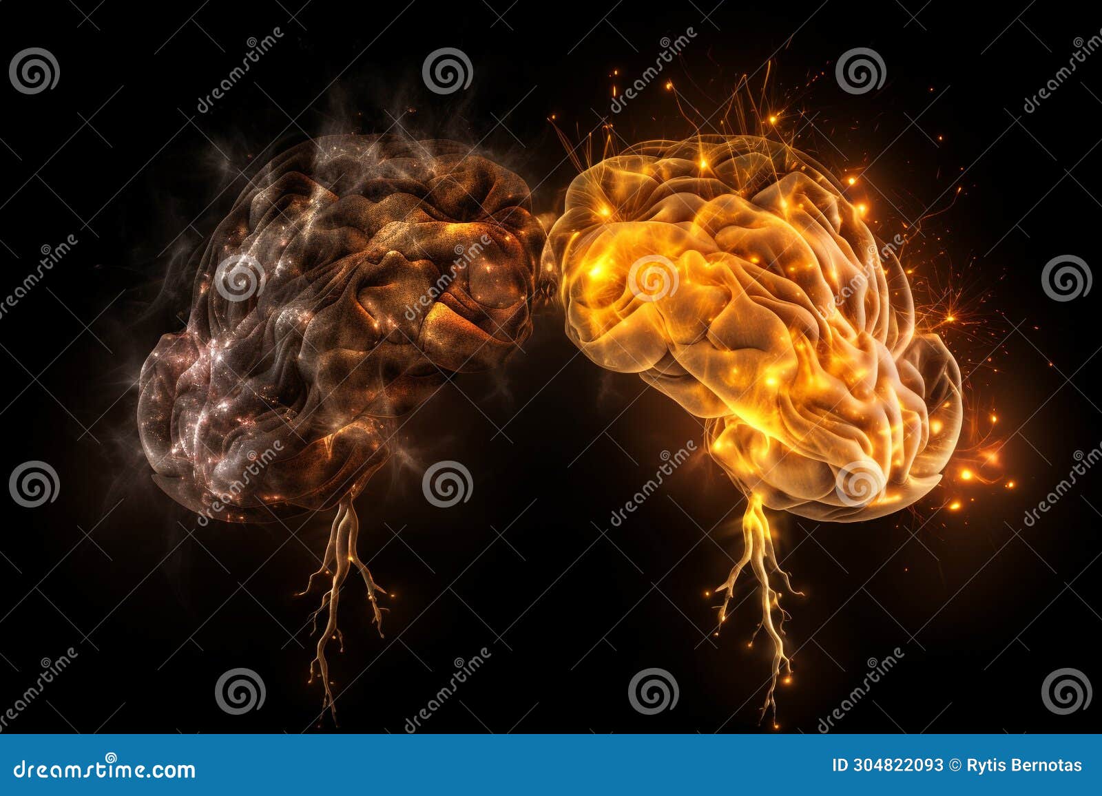 Human Brain Abstract Illustration Colored in Gold and Silver Color ...