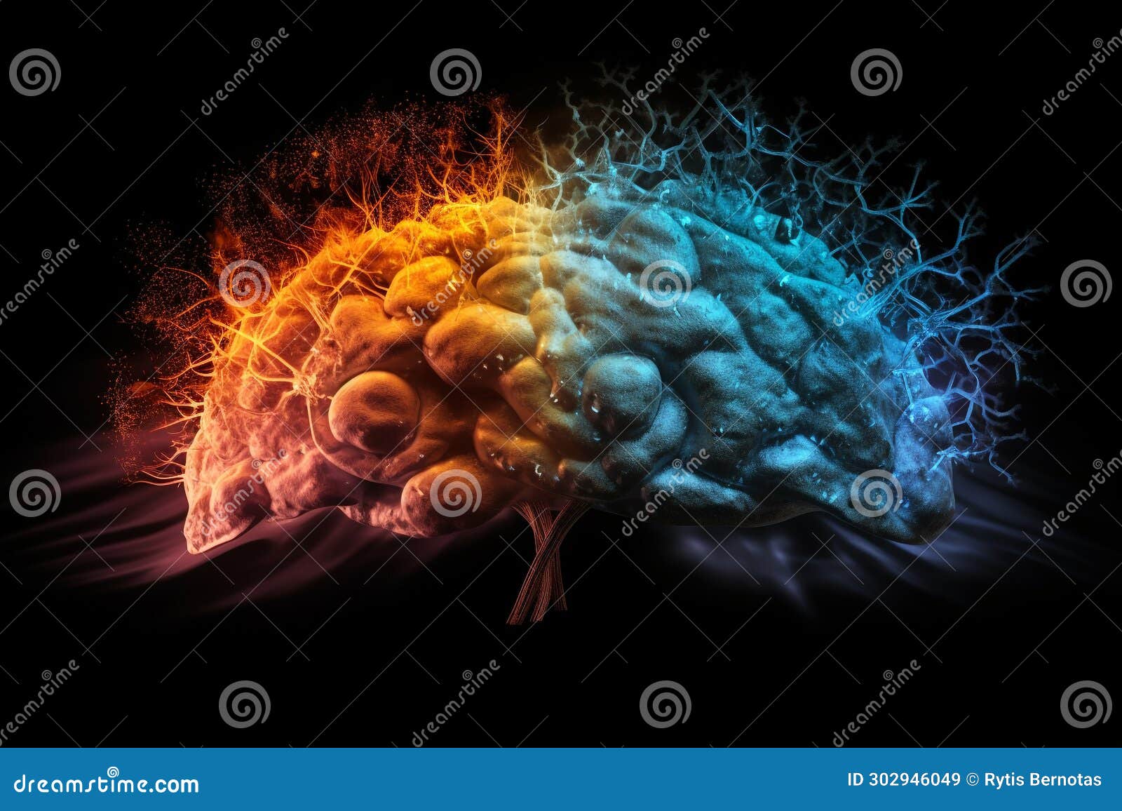 Human Brain Abstract Illustration Colored in Two Different Colors Stock ...